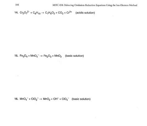 Solved 104 Misc 458 Balancing Oxidation Reduction Equations