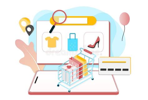 3d Realistic Online Shopping On Website Or Mobile Application Concept Of Vector Marketing And