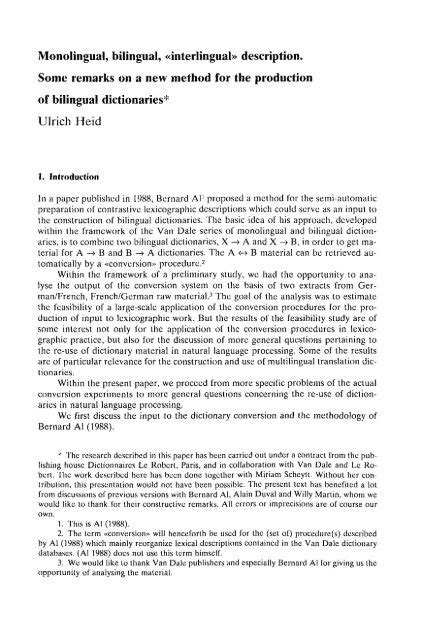 Monolingual Bilingual Interlingual Description Some Euralex