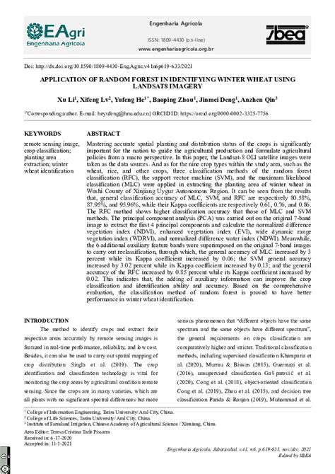 Pdf Application Of Random Forest In Identifying Winter Wheat Using