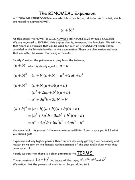 The Binomial Expansion Pdf Mathematical Objects Mathematics