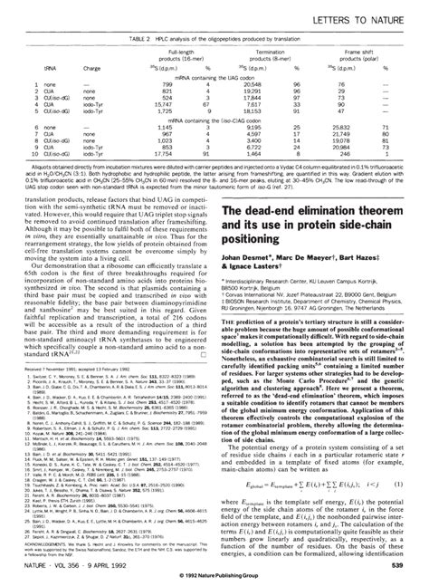 Pdf The Dead End Elimination Theorem And Its Use In Protein Side Chain Positioning