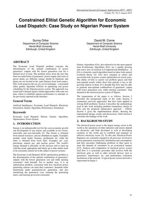 Pdf Constrained Elitist Genetic Algorithm For Economic Load Dispatch