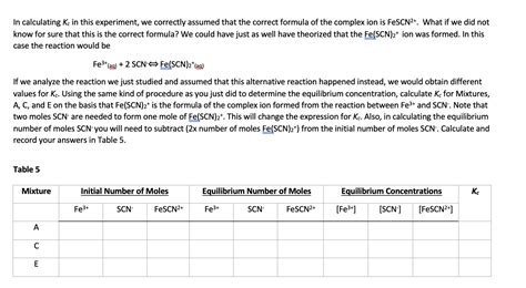 Solved In This Experiment We Will Determine The Value Of Kc Chegg Com