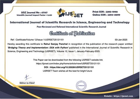 Rahul Panchal On Linkedin Researchpublication Dsa Python Softwareengineering Ijsrset