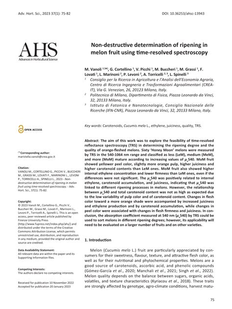 Pdf Non Destructive Determination Of Ripening In Melon Fruit Using Time Resolved Spectroscopy