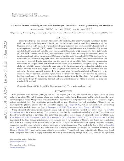 Pdf Gaussian Process Modeling Blazar Multiwavelength Variability Indirectly Resolving Jet