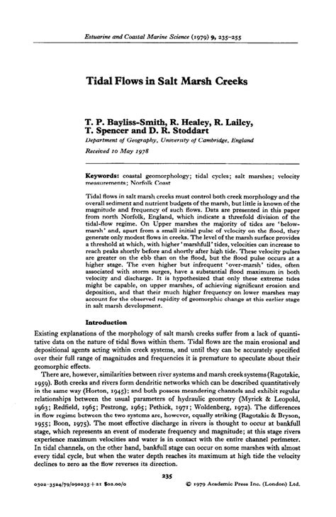 Pdf Tidal Flows In Salt Marsh Creeks