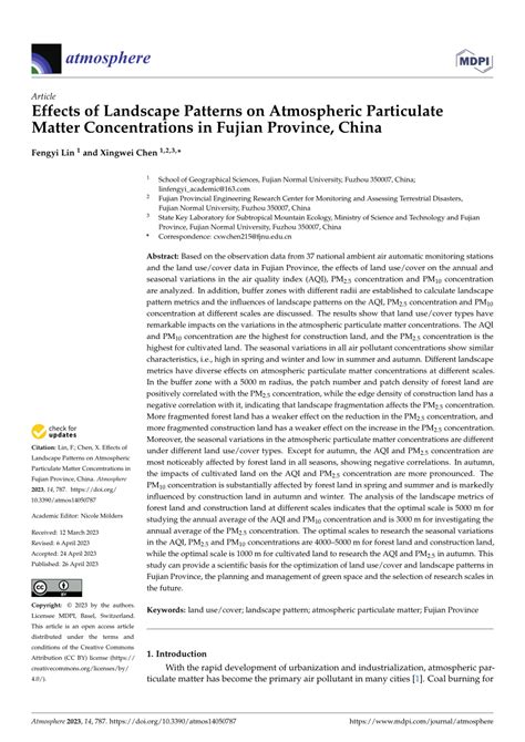 Pdf Effects Of Landscape Patterns On Atmospheric Particulate Matter