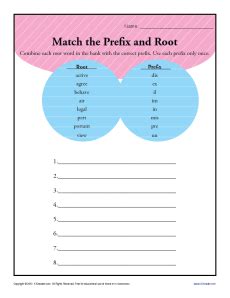 Match The Prefix And Root 3rd Grade Prefix Worksheets