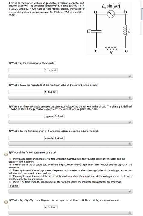 Solved A Circuit Is Constructed With An Ac Generator A