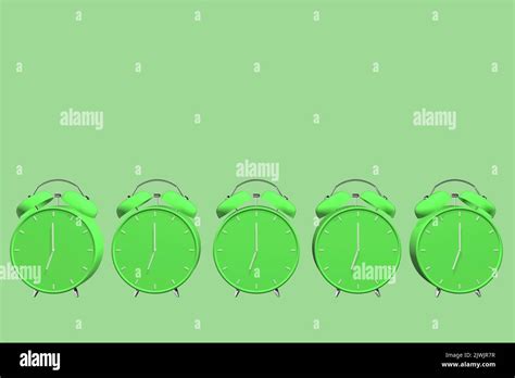 Row Of Clocks Line Of Alarm Clocks Colourful D Render Rendered Clocks