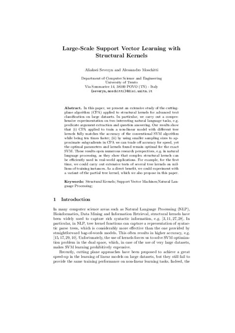 Pdf Large Scale Support Vector Learning With Structural Kernels