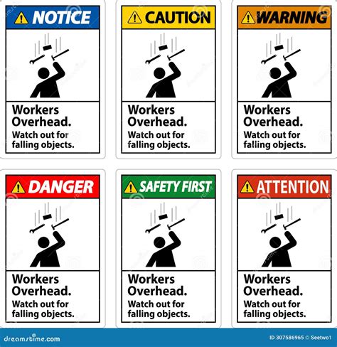 Warning Falling Debris Sign Workers Overhead Falling Objects Stock Vector Illustration Of