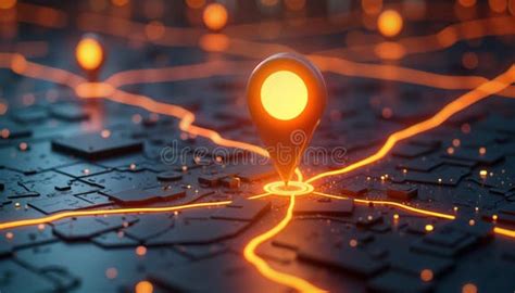 Digital Map Highlights Glowing Location Pin Tech Map Shows Navigation Route Modern Tech Design
