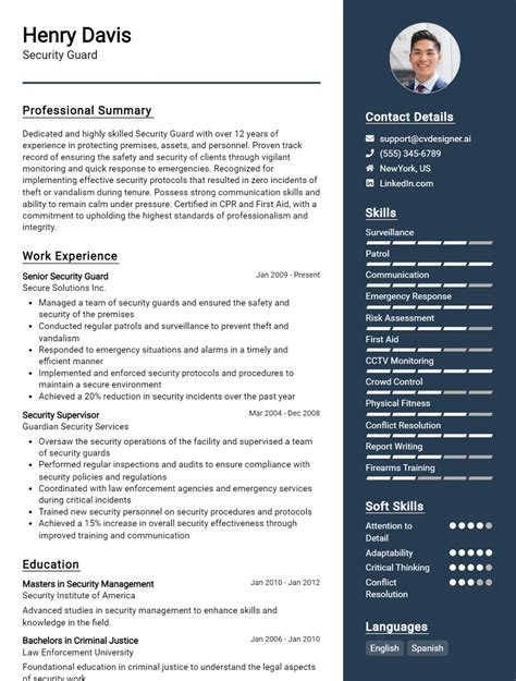 14 Security Guard Cv Examples And Free Templates For 2024 Cvdesigner Ai