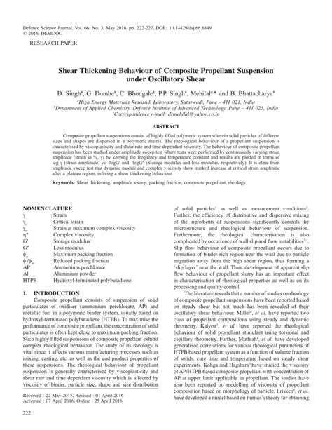 Pdf Shear Thickening Behaviour Of Composite Propellant Suspension Under Oscillatory Shear