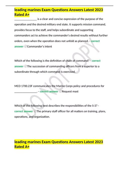 Leading Marines Exam Questions Answers Latest 2023 Rated A Leading