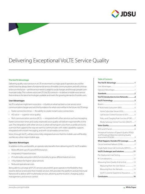Jdsu Volte Whitepaper Pdf Ip Multimedia Subsystem Session Initiation Protocol