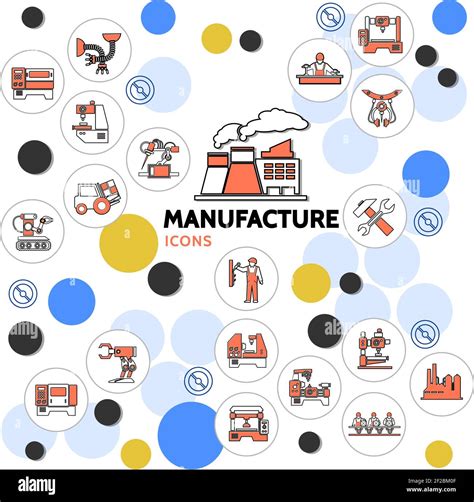 Production Linear Icons Collection With Plant Engineer Technician Conveyor Belt Assembly Line