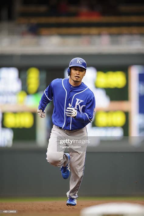 Norichika Aoki Of The Kansas City Royals Runs The Base Path Between