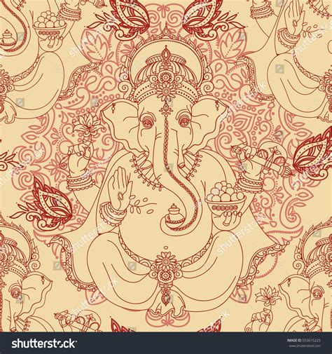 Seamless Pattern Lord Ganesha Paisley Ornament Stock Vector Royalty