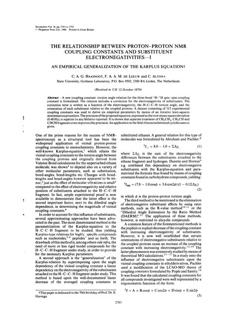 Pdf The Relationship Between Proton Proton Nmr Coupling Constants And Substituent
