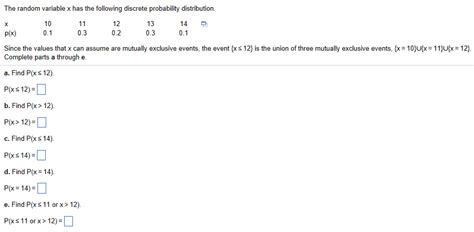 solved the random variable x has the following discrete