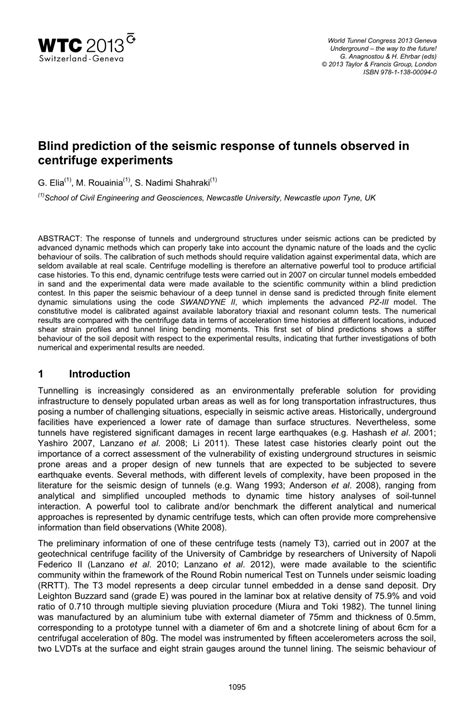 Pdf Blind Prediction Of The Seismic Response Of Tunnels Observed In Centrifuge Experiments