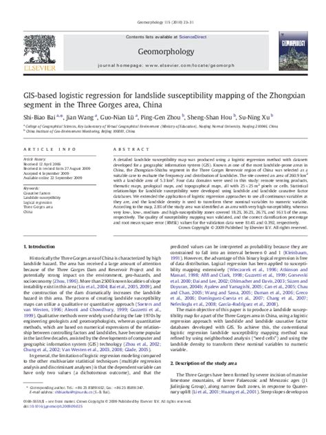 Pdf Gis Based Logistic Regression For Landslide Susceptibility Mapping Of The Zhongxian