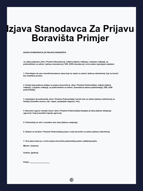Izjava Stanodavca Za Prijavu Boravišta Primjer