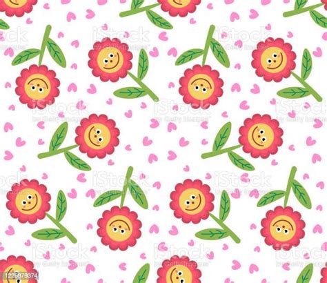 플랫 스타일의 매끄러운 패턴으로 귀여운 만화 꽃 캐릭터 꽃 아이 같은 스타일 모자이크 배경입니다 벡터 그림입니다 가공의 인물에 대한 스톡 벡터 아트 및 기타 이미지 Istock
