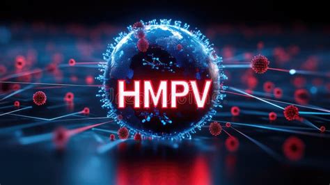 Hmpv Virus Concept Digital Globe And Red Virus Particles Hmpv Human Metapneumovirus Stock