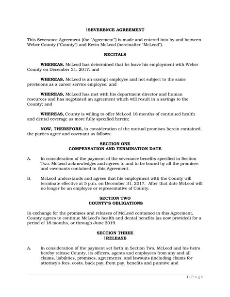 Free Printable Severance Agreement Templates Word Pdf