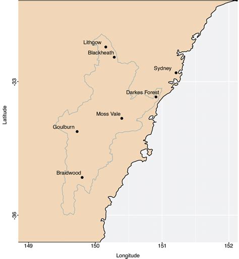 Location Map Of The Sydney Catchment Area Outline In Dark Grey The Download Scientific