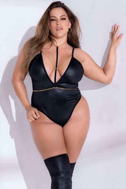 Plus Size Black Wet Look Front To Back Teddy Spicy Lingerie