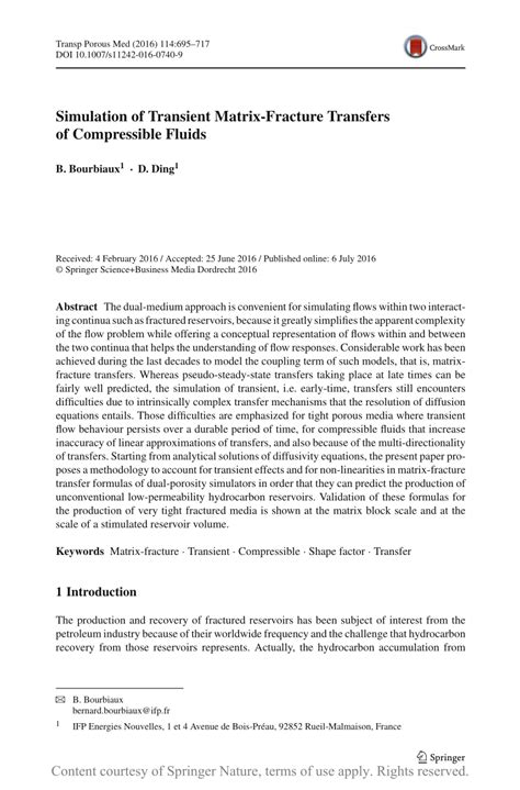 Simulation Of Transient Matrix Fracture Transfers Of Compressible