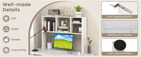 Computer Desktop Bookcase With 4 Cubbies And Open Back Compartment