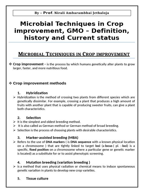 Microbial Techniques In Crop Improvement Pdf Genetically Modified