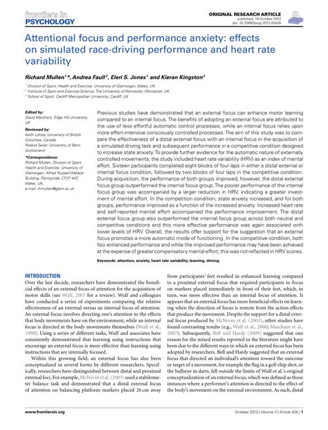 Pdf Attentional Focus And Performance Anxiety Effects On Simulated Race Driving Performance
