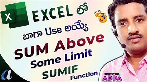 Sumif Function In Ms Excel Telugu Sum Above Some Limit