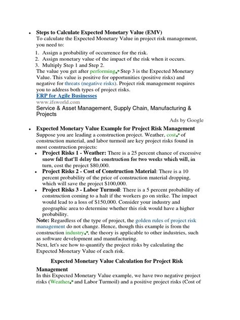 Steps To Calculate Expected Monetary Value Download Free Pdf Sensitivity Analysis Risk