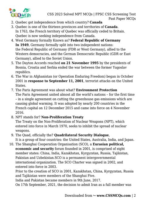 Solution Css 2023 Solved Mpt Mcqs Fpsc Css Screening Test Past Paper