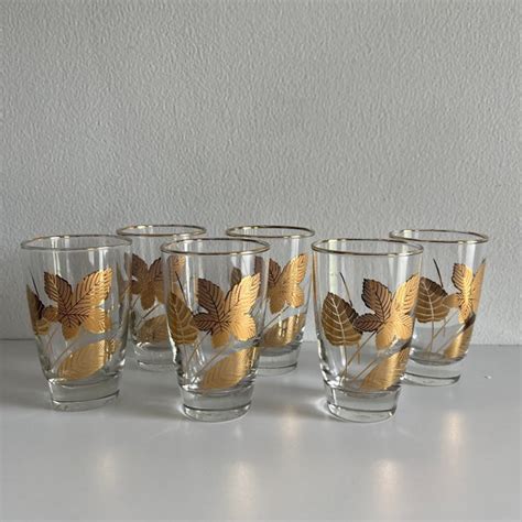 Mid Century Barware Glasses Libby Gold Leaves Set Of 6 Chairish