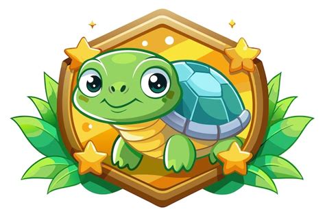Adorable Cartoon Turtle With Stars And Leaves Premium Ai Generated Vector