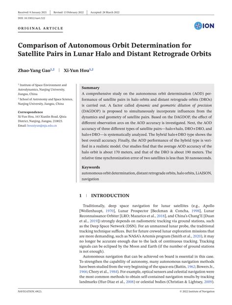 Pdf Comparison Of Autonomous Orbit Determination For Satellite Pairs