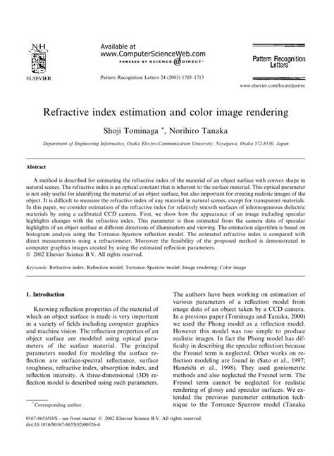 Pdf Refractive Index Estimation And Color Image Rendering Dokumentips