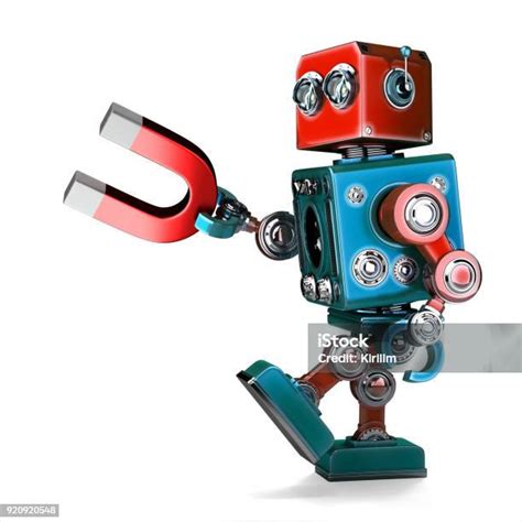 레트로 로봇 들고 자석입니다 3d 그림입니다 격리 클리핑 경로 포함 로봇에 대한 스톡 사진 및 기타 이미지 로봇 개념 금속 Istock