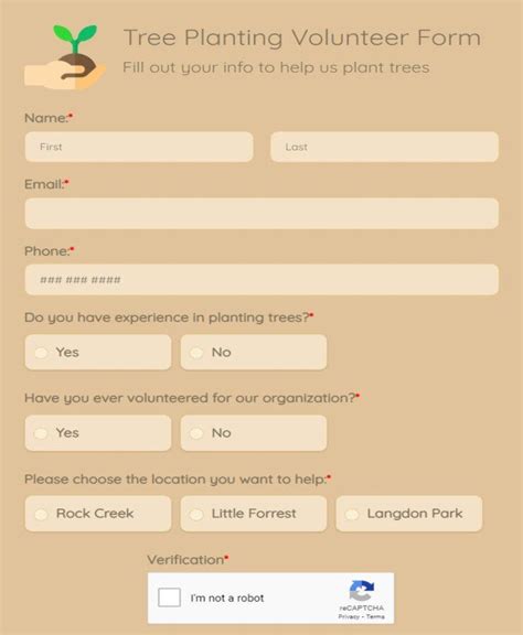 Free Tree Planting Volunteer Form Template 123FormBuilder