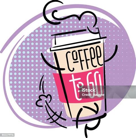 가을 커피 재미와 화려한 손으로 그린 그림 종이 커피 컵 문자 실행 됩니다 긴급 개념에 대한 스톡 벡터 아트 및 기타 이미지